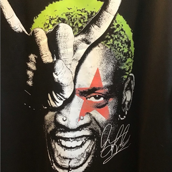 Shirts | Edgy Dennis Rodman Black Tshirt With Neon Green And Red ...